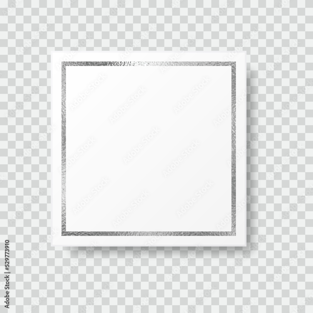 Blank white squre paper template with silver foil frame isolated on ...