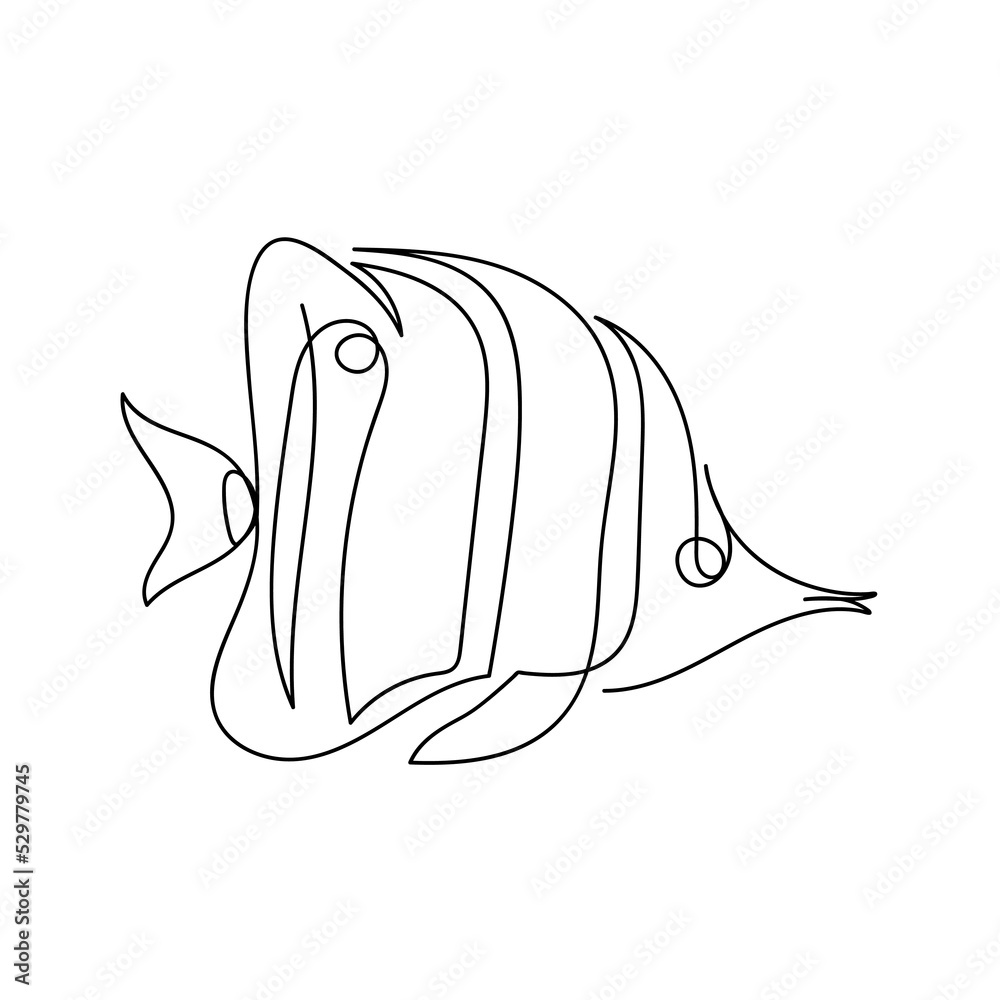 Continuous one line drawing Fish . Sketch on white background. Hand ...