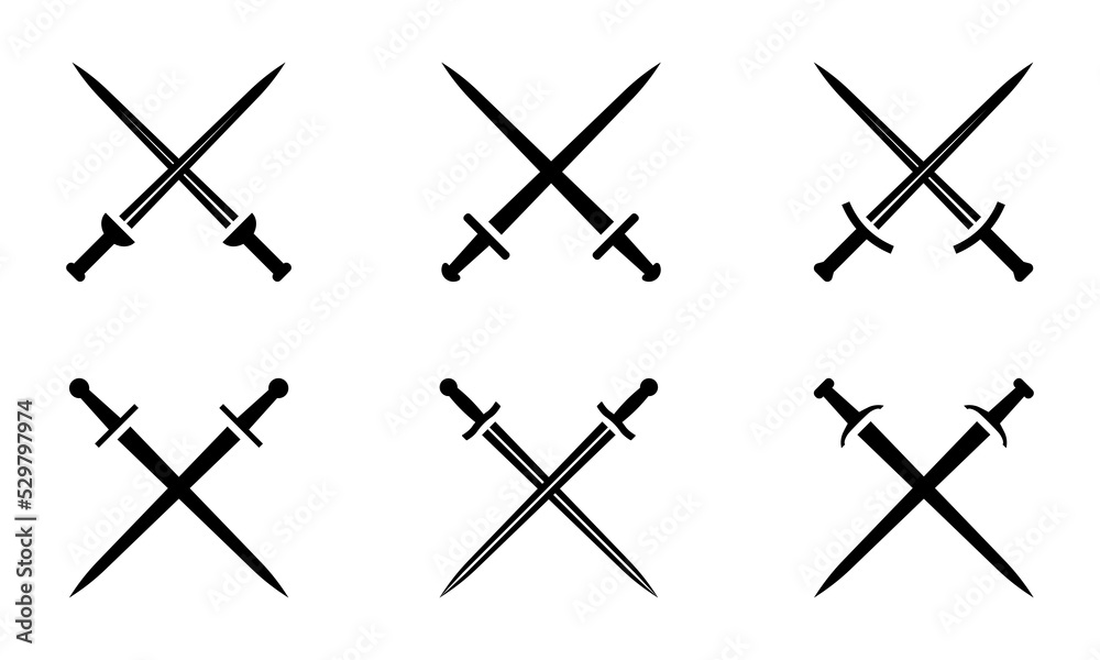 Set of sword vector icons. Long knight weapon. Medieval vintage sword ...
