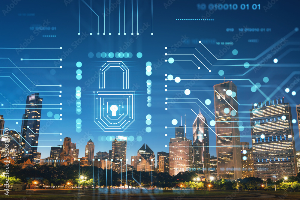 Chicago skyline from Butler Field to financial district skyscrapers ...