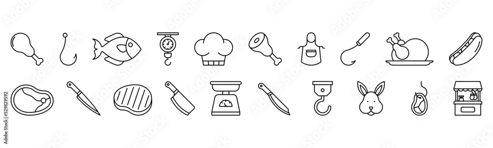 Butcher line art icon set design template vector illustration Stock ...