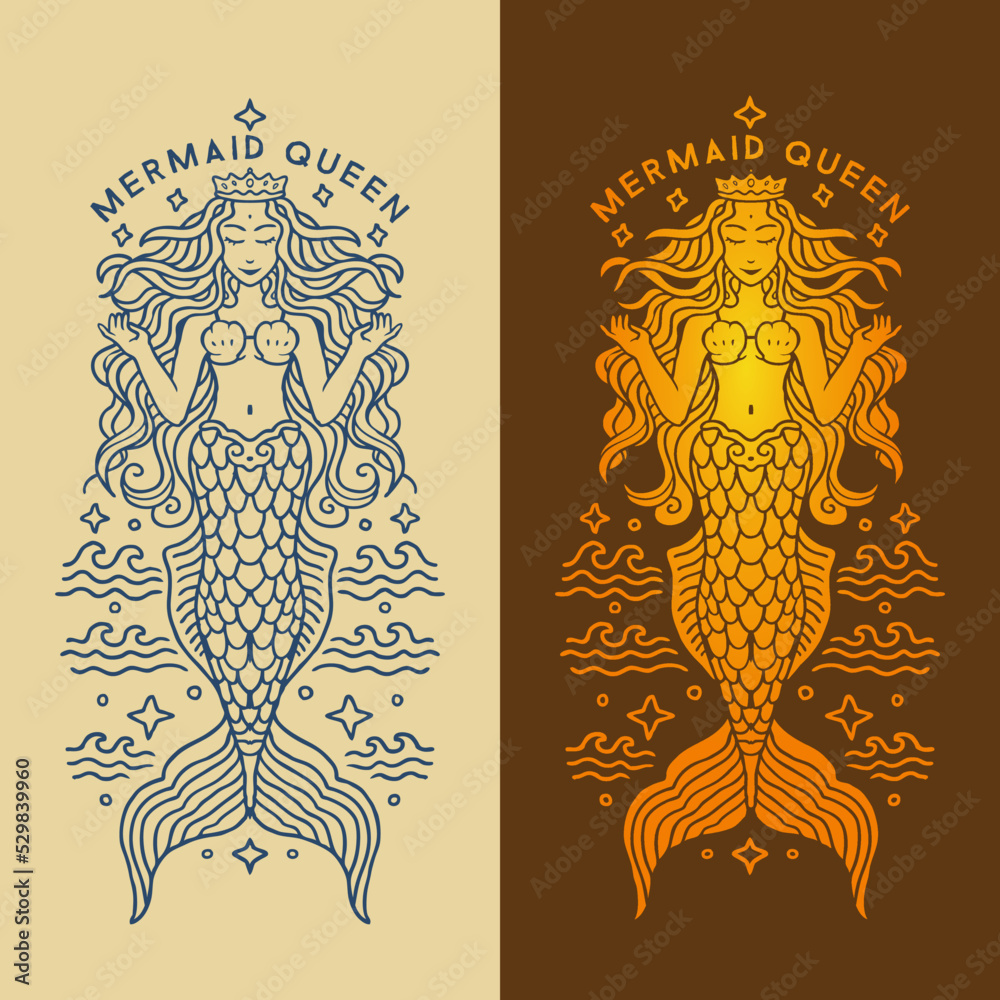 The mermaid queen monoline illustration Stock Vector | Adobe Stock