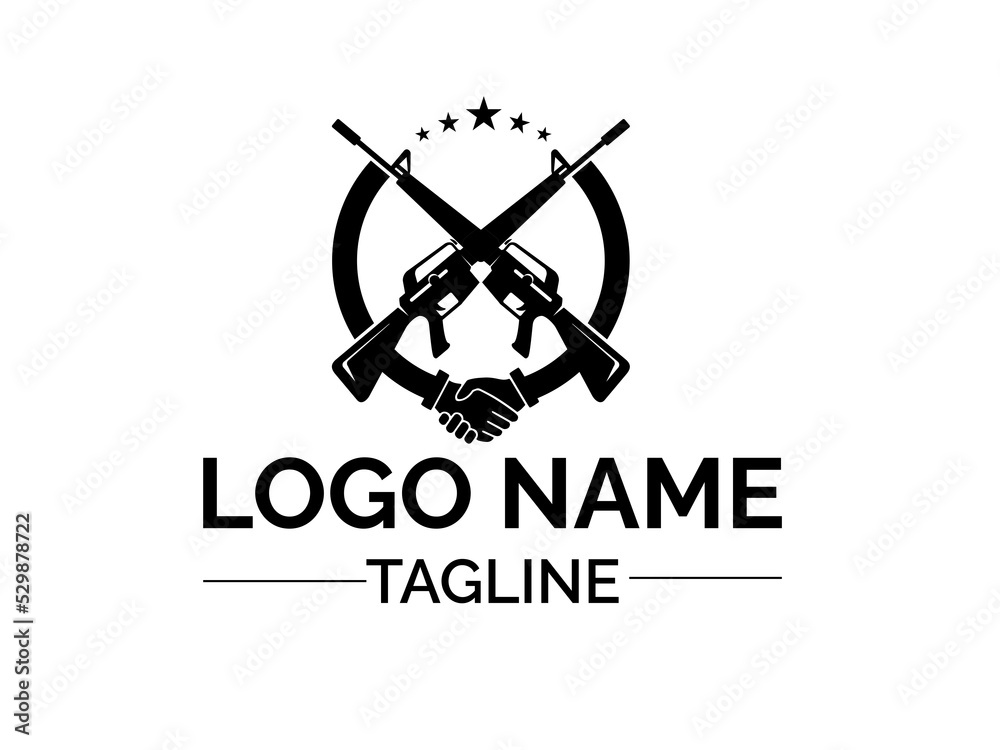 Gun logo with friends. Gun vector icon. Weapon. Military. Shotgun ...