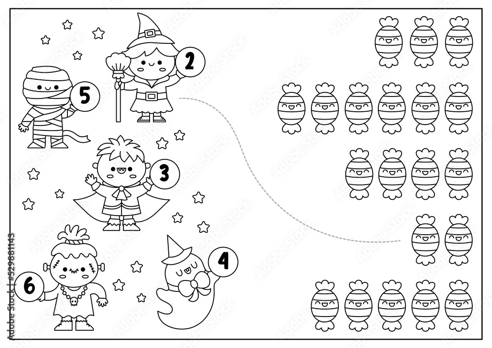 Halloween black and white matching game with trick or treat sweets and ...