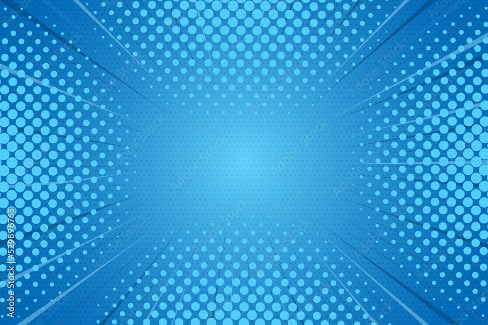 Pop art comic blue background with halftone, rays, gradient. Vector ...