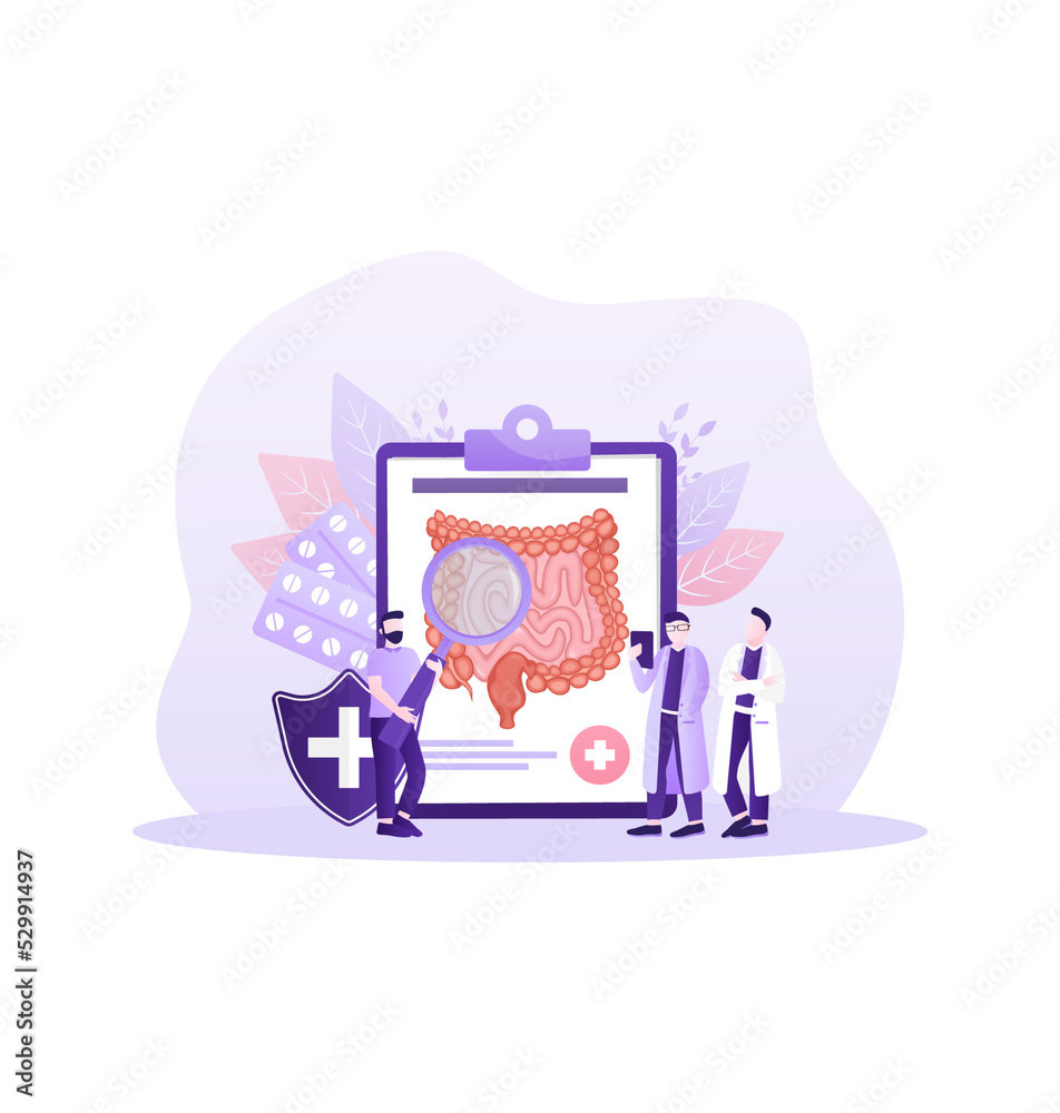 Cartoon vector illustration. Flat vector illustration with intestines ...