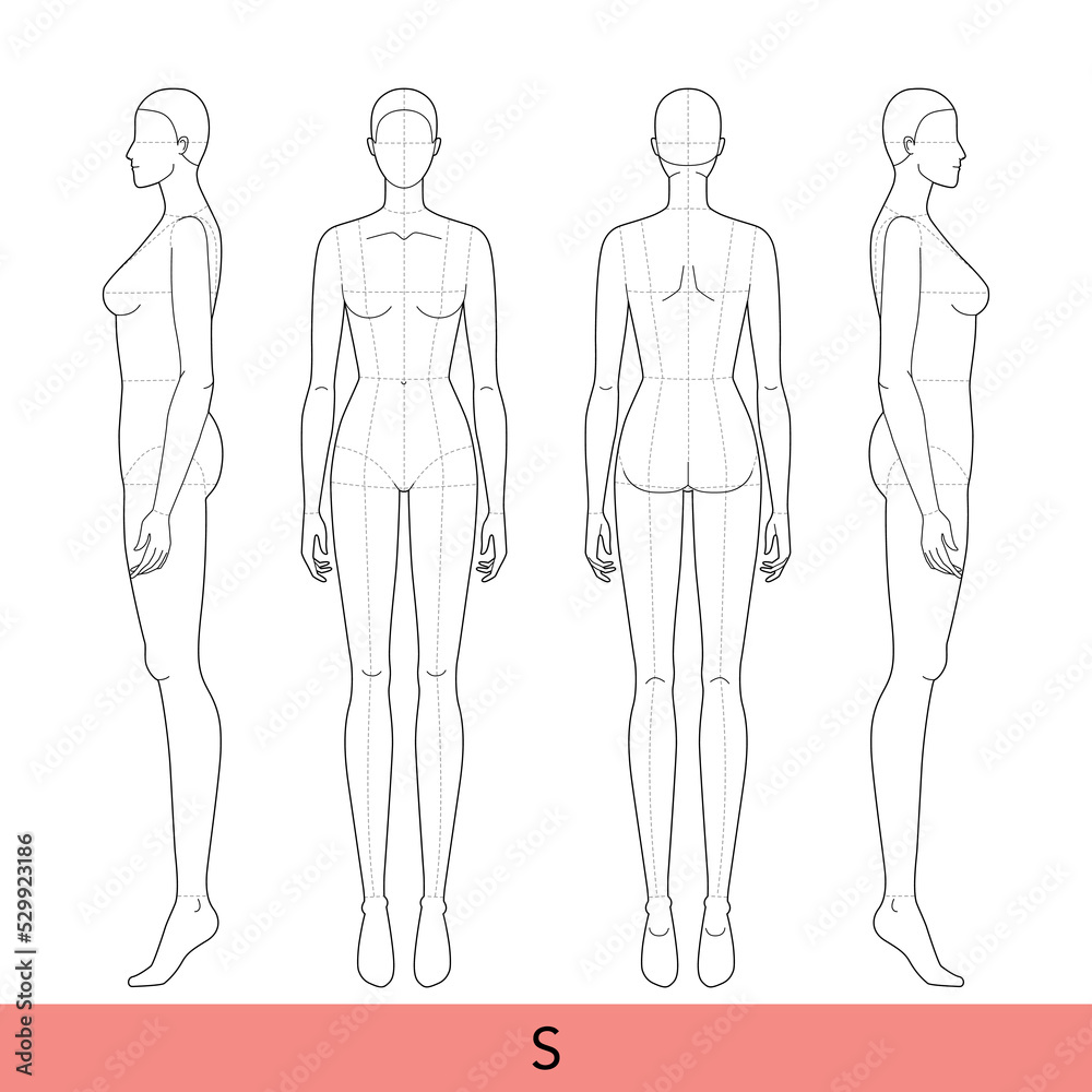 Set of S Size Women Fashion template 9 nine head Croquis Lady model ...