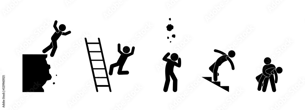 Vector de Stock fall from height, accident, caution warning sign, stick ...