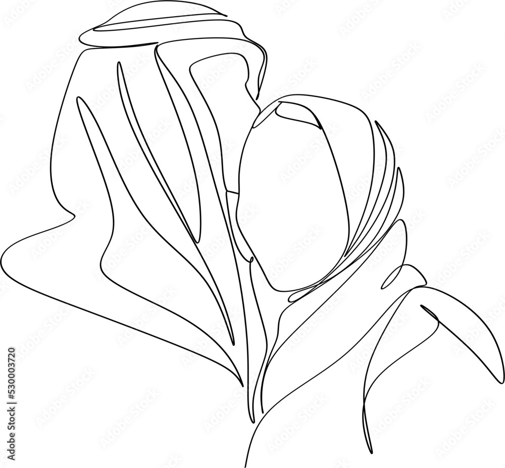 Continuous one line drawing muslim couples wife and husband wearing ...