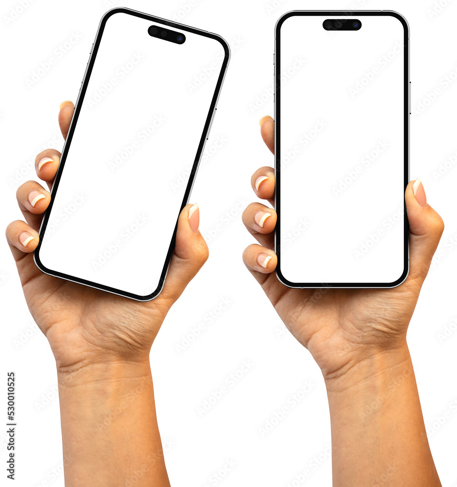 iPhone 14 Pro Silver in woman's hand - two versions, vertical and ...