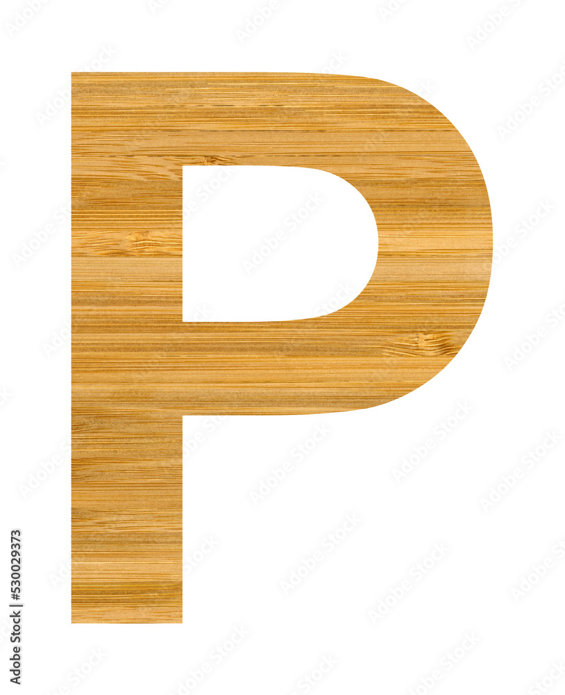 Big letter P used in English alphabet, letter P cut from wooden bamboo ...