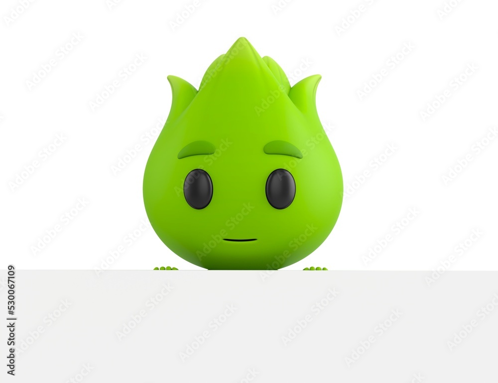 Nature Mascot character standing behind the big white blank banner in ...