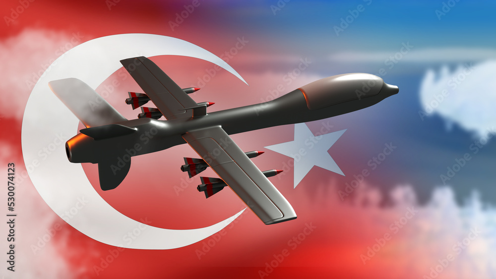 Turkish unmanned aerial vehicle. UAV with Turkish flag. Impact Drone ...