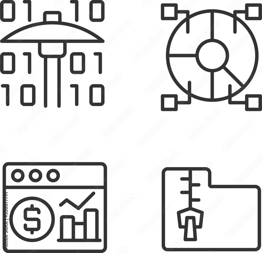 Ilustración de Stock Data mining in industry linear icons set. Knowledge discovering in data ...