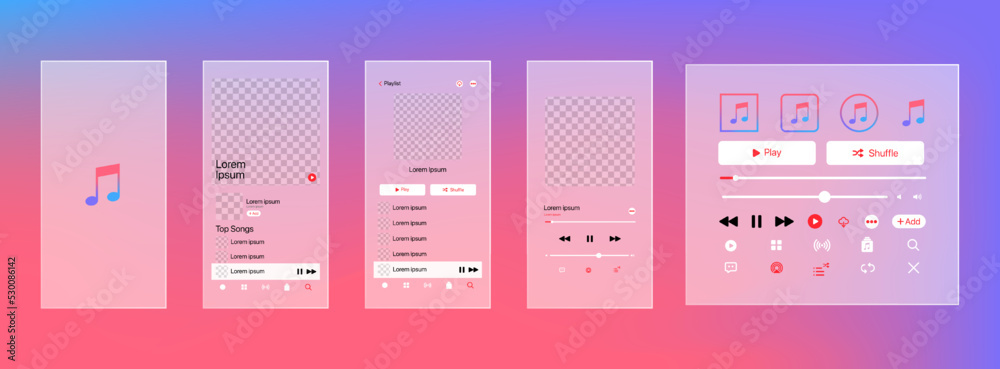 Apple music interface. Music app. Application template on Iphone mockup ...