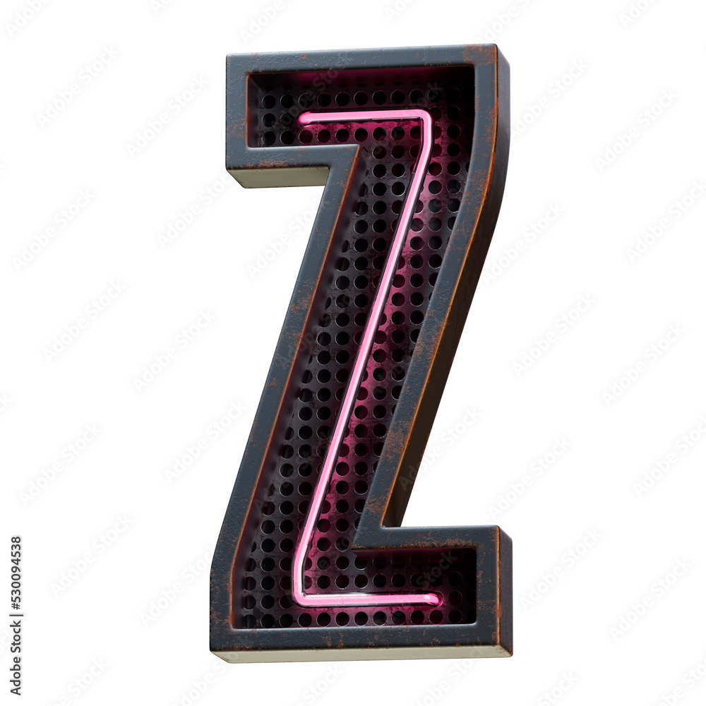 3D illustration of Pink Neon light alphabet character Capital letter Z ...