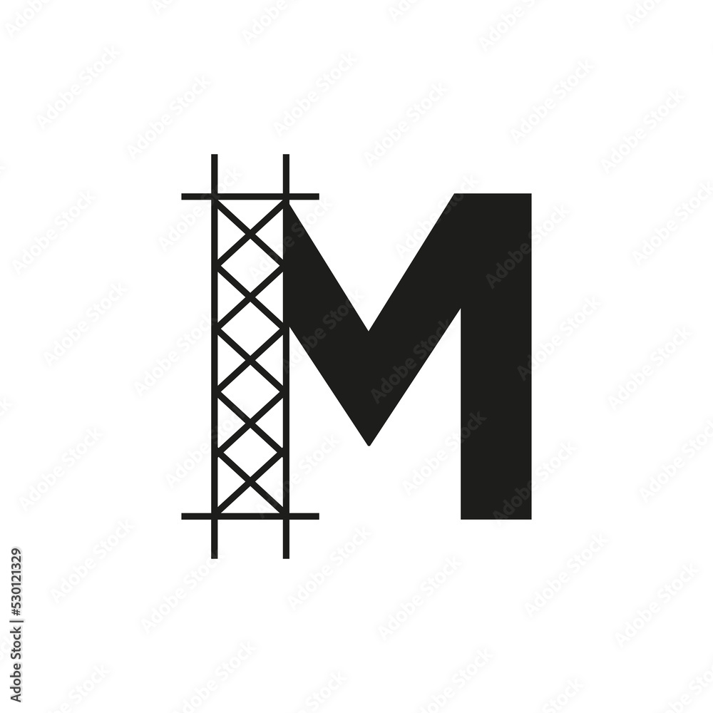 Initial Building Construction Logo On Letter M Alphabet Concept With ...