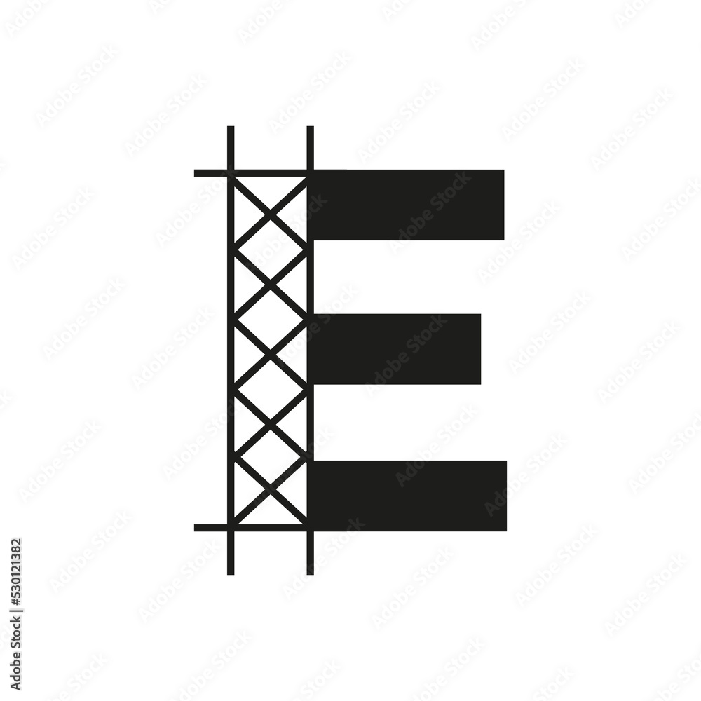 Initial Building Construction Logo On Letter E Alphabet Concept With ...