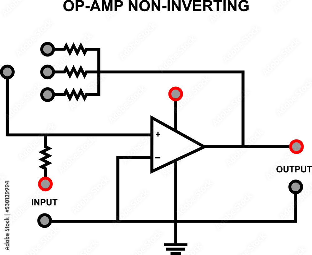 Non Inverting Op-Amp circuit. Suitable for any content about education and technology. Stock ...