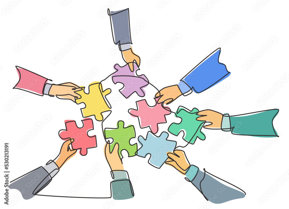 Single continuous line drawing of male and female business team members ...