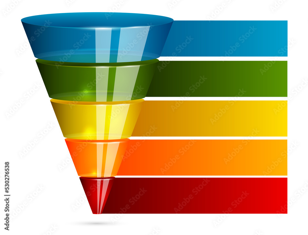 Sales funnel for marketing infographic. Glossy transparent glass vector ...