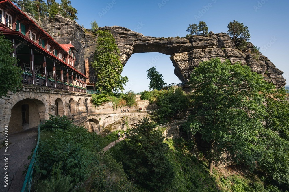 Sokoli Hnizdo (Falcon's Nest) building and Pravcicka Brana (Prebischtor ...