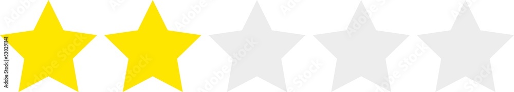 Two yellow, three gray stars in a row, 0-5 rating, review system ...