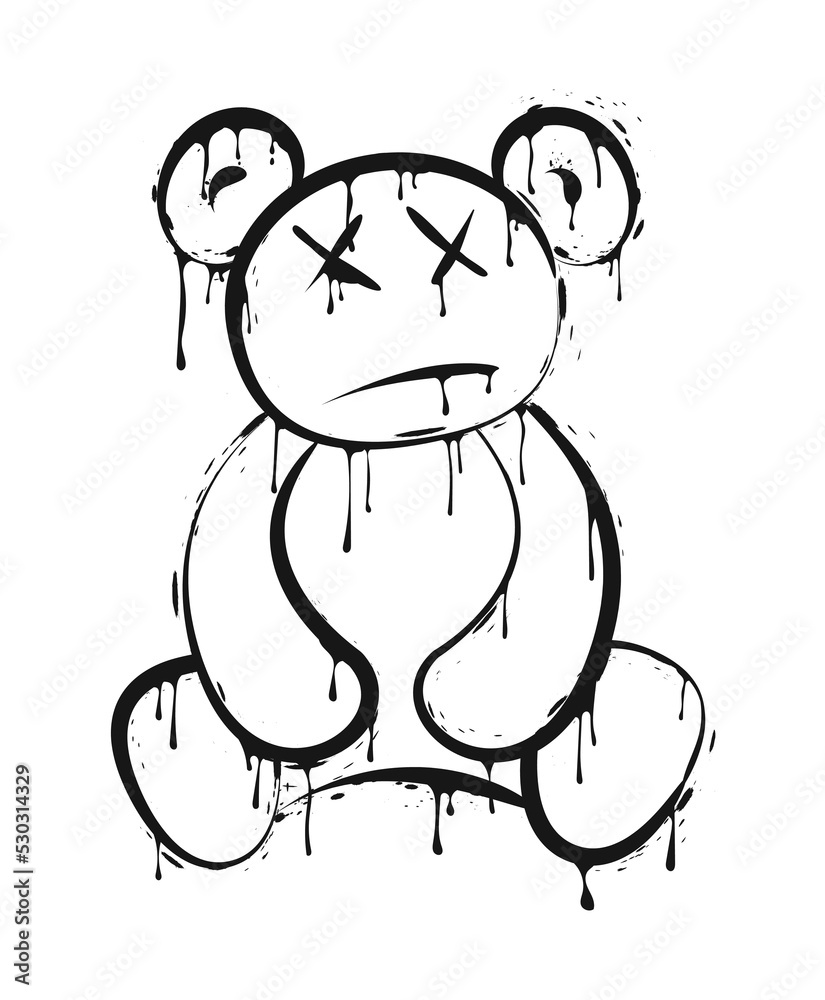 Teddy bear illustration in graffiti street art style that melts and ...