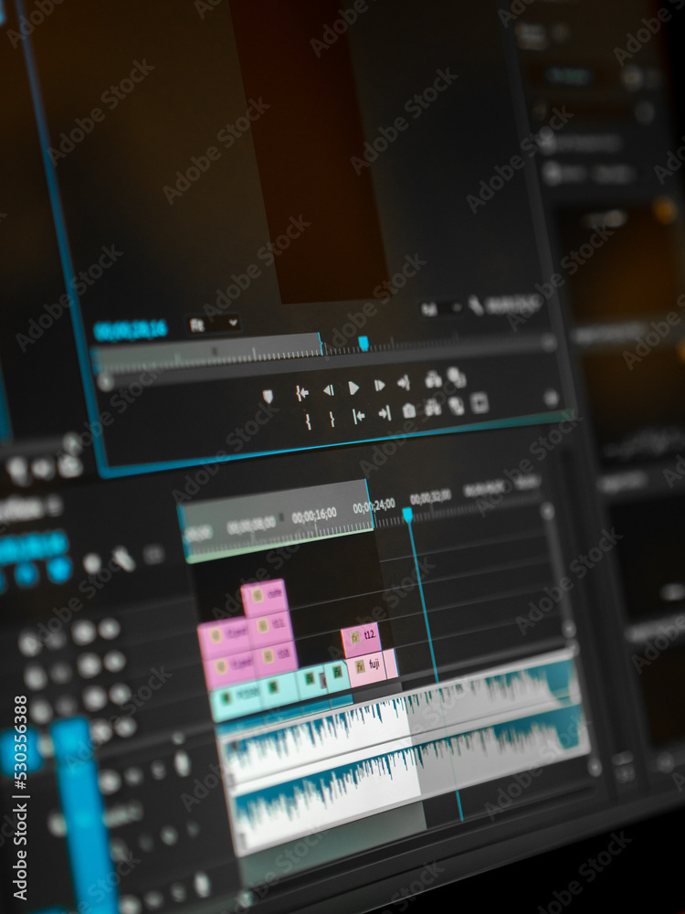 video editting timeline close up.new video edit concept Stock Photo ...