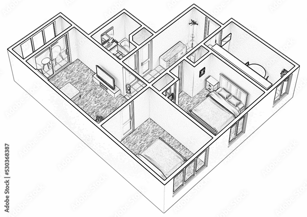Ilustracja bez tantiem: 2d floor plan illustration. 3d Floor plan. Floorplans. Home floor plan ...