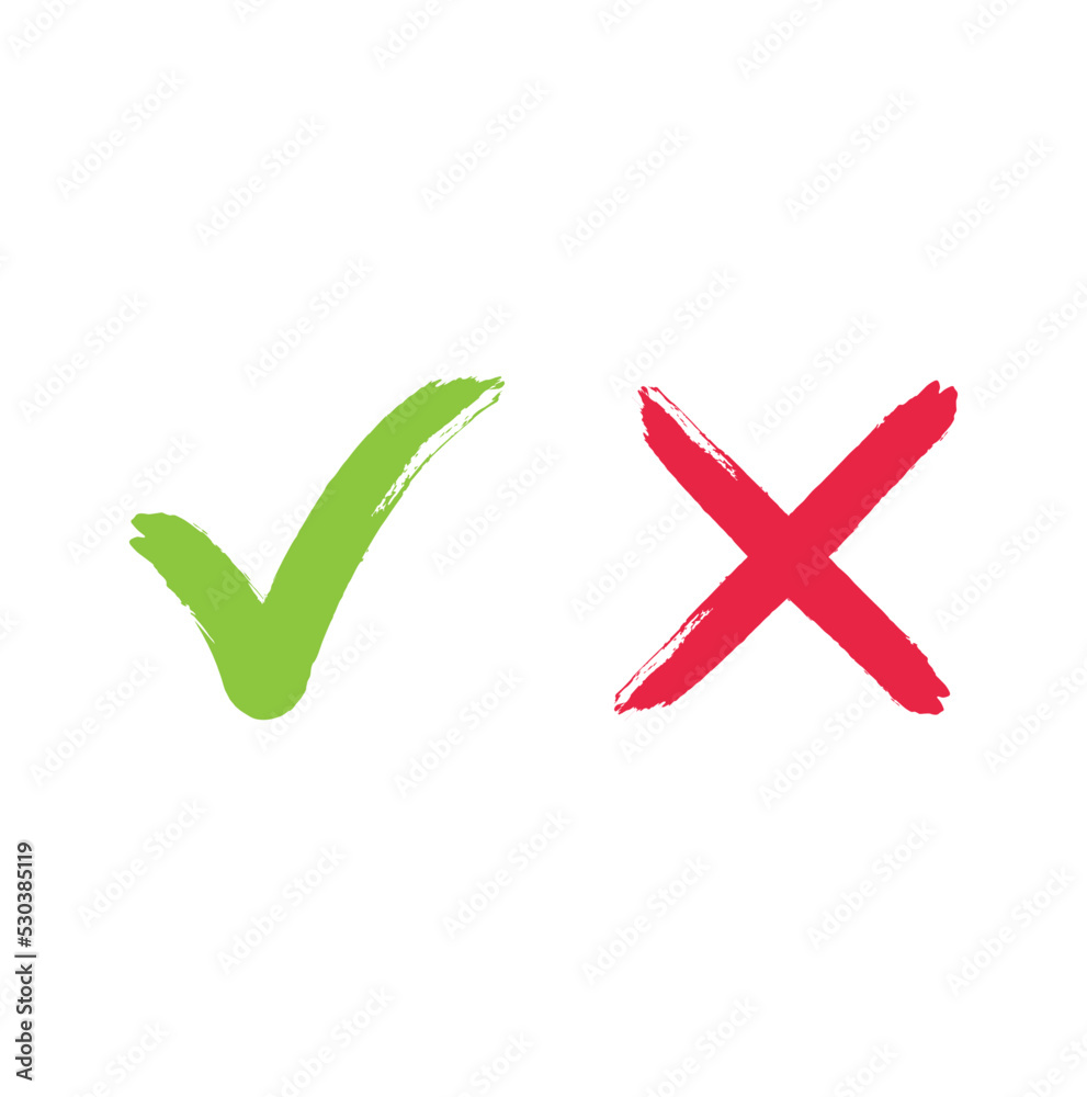 Tick and cross brush signs. Green checkmark OK and red X icons. Stock ...