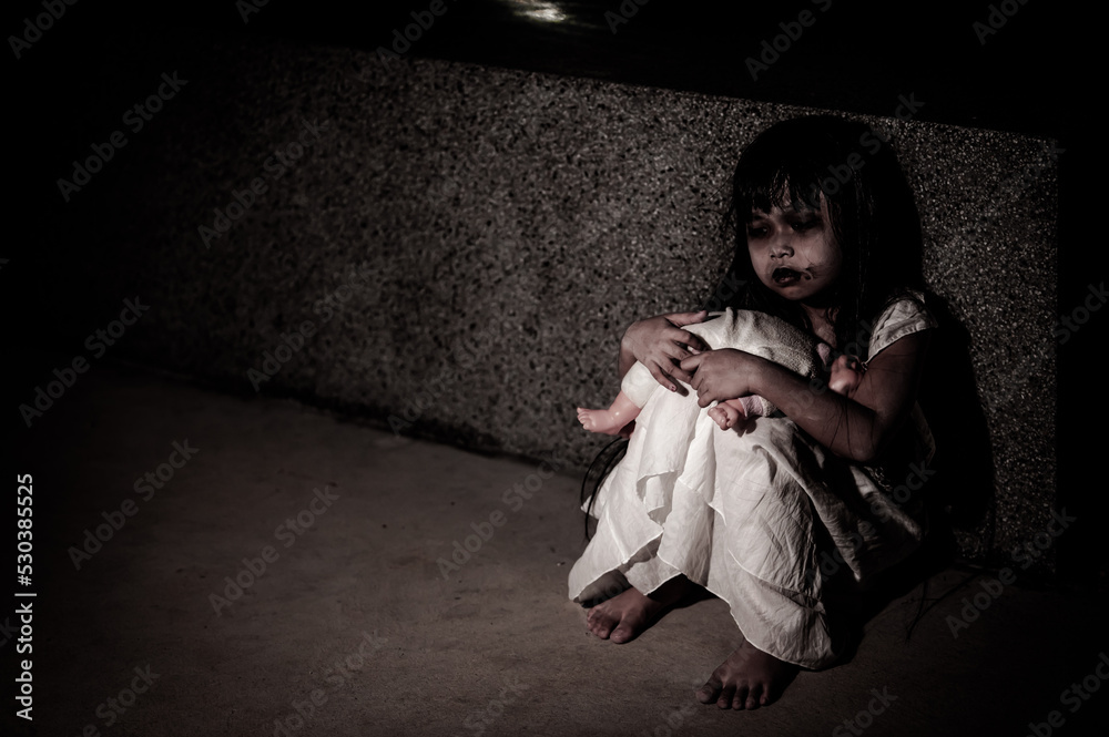 sad child ghost at night,Halloween Festival concept,Friday 13th,Horror ...
