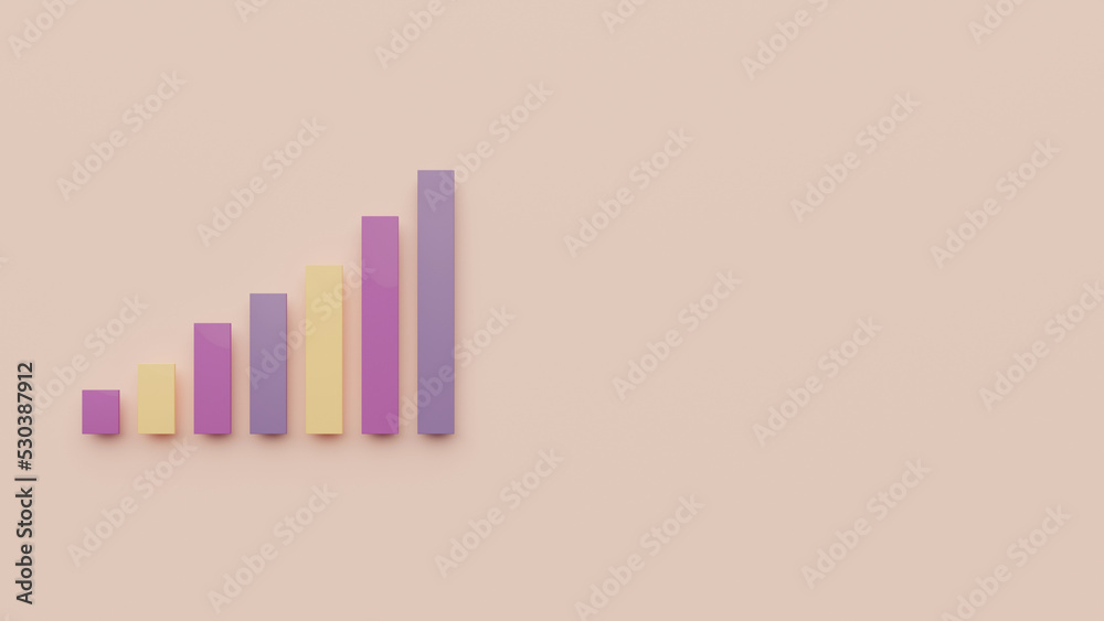 3d rendering rising graph chart in pastel colors, bar chart with free ...