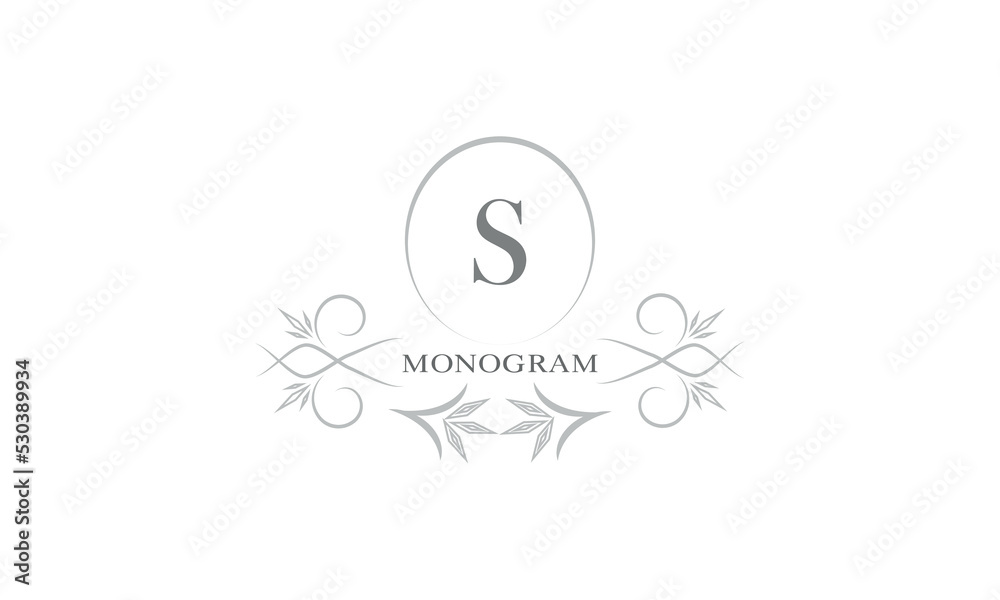 Floral monogram template and letter S. Template for cards, invitations ...