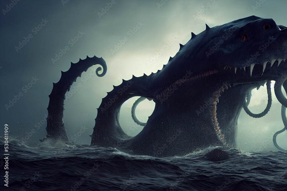 Giant sea monster, terrifying squid alien paintning Stock Photo | Adobe ...