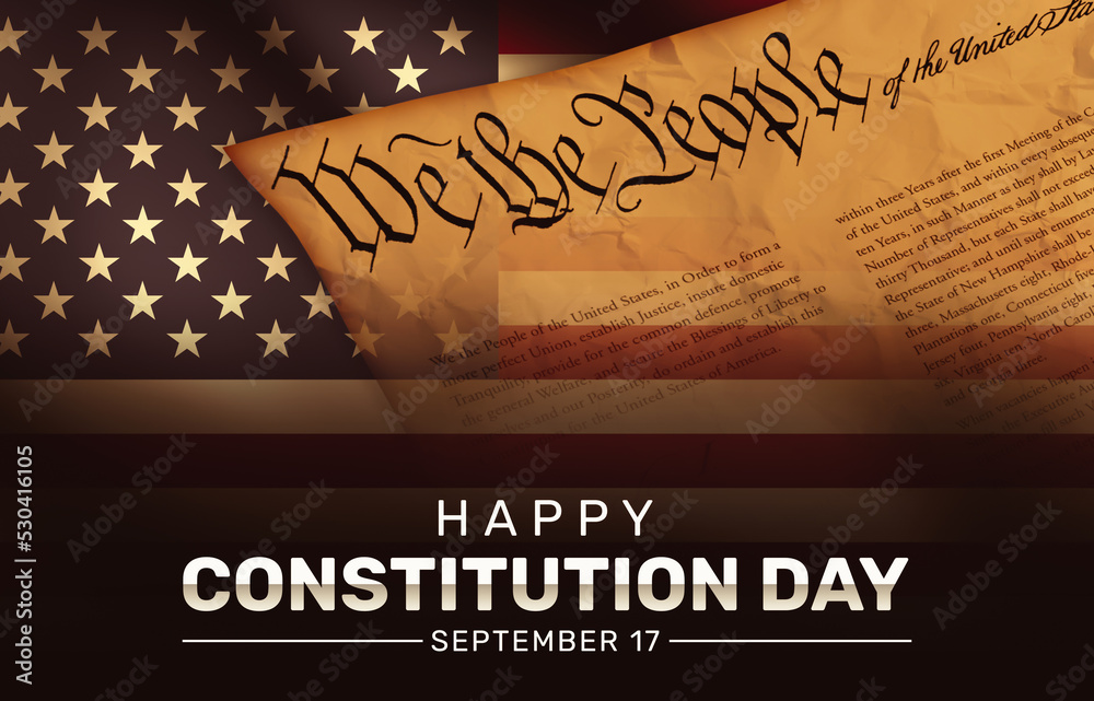 Happy Constitution Day with an American flag and vintage paper ...