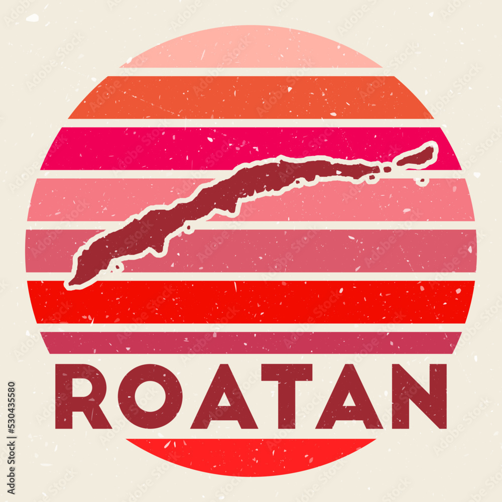 Roatan logo. Sign with the map of the island and colored stripes ...