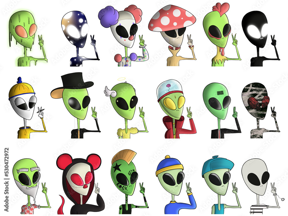 Alien marciano ilustración extraterrestre con ropa personaje de galaxias UFO en PNG para edición ...