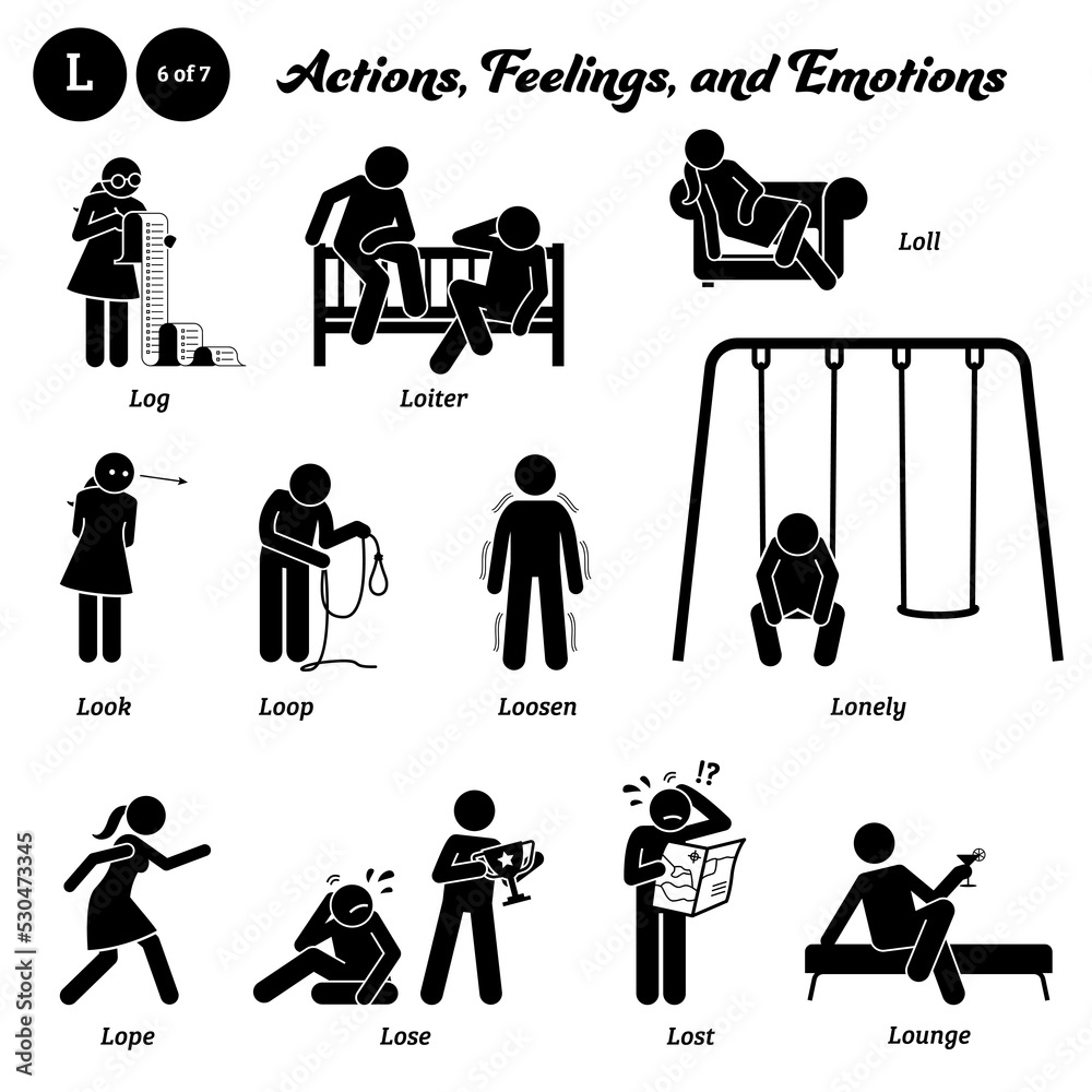 Stick figure human people man action, feelings, and emotions icons ...