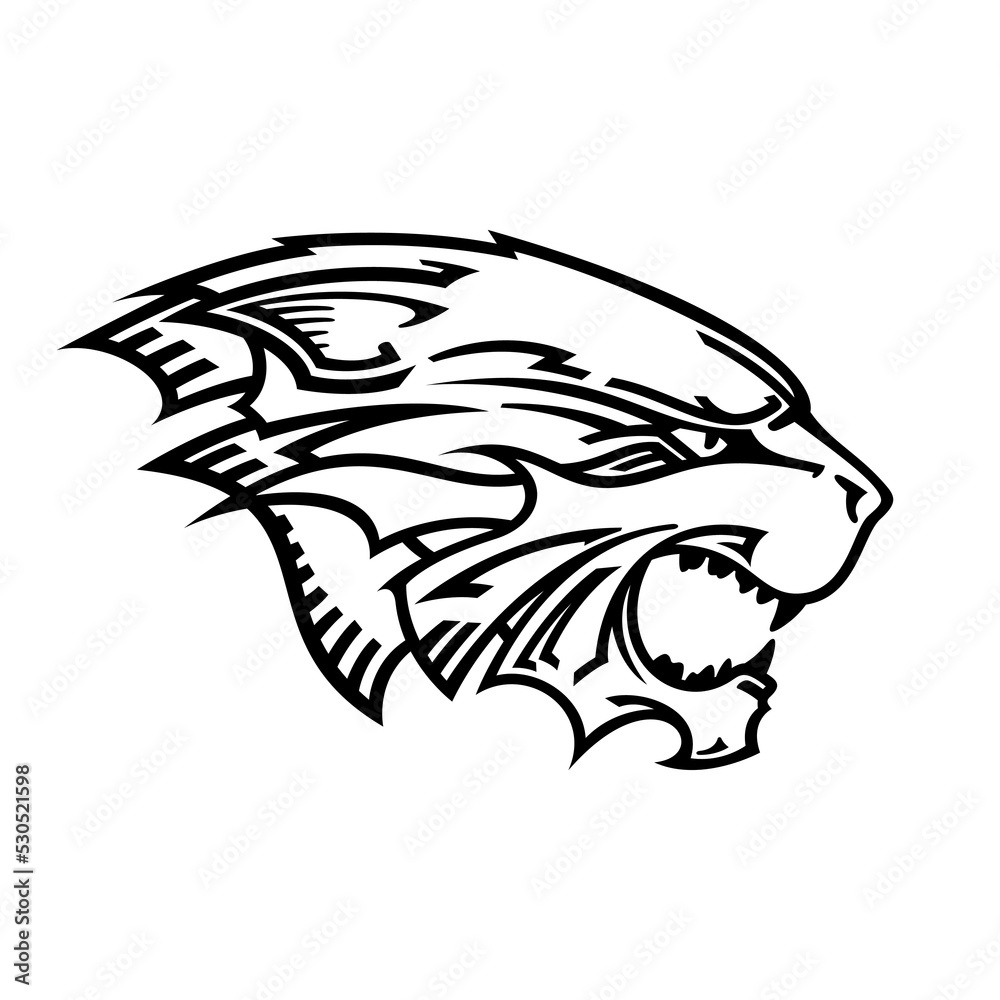 Predator Beast Head Mascot Line Art. Print or Tattoo Design. Vintage ...