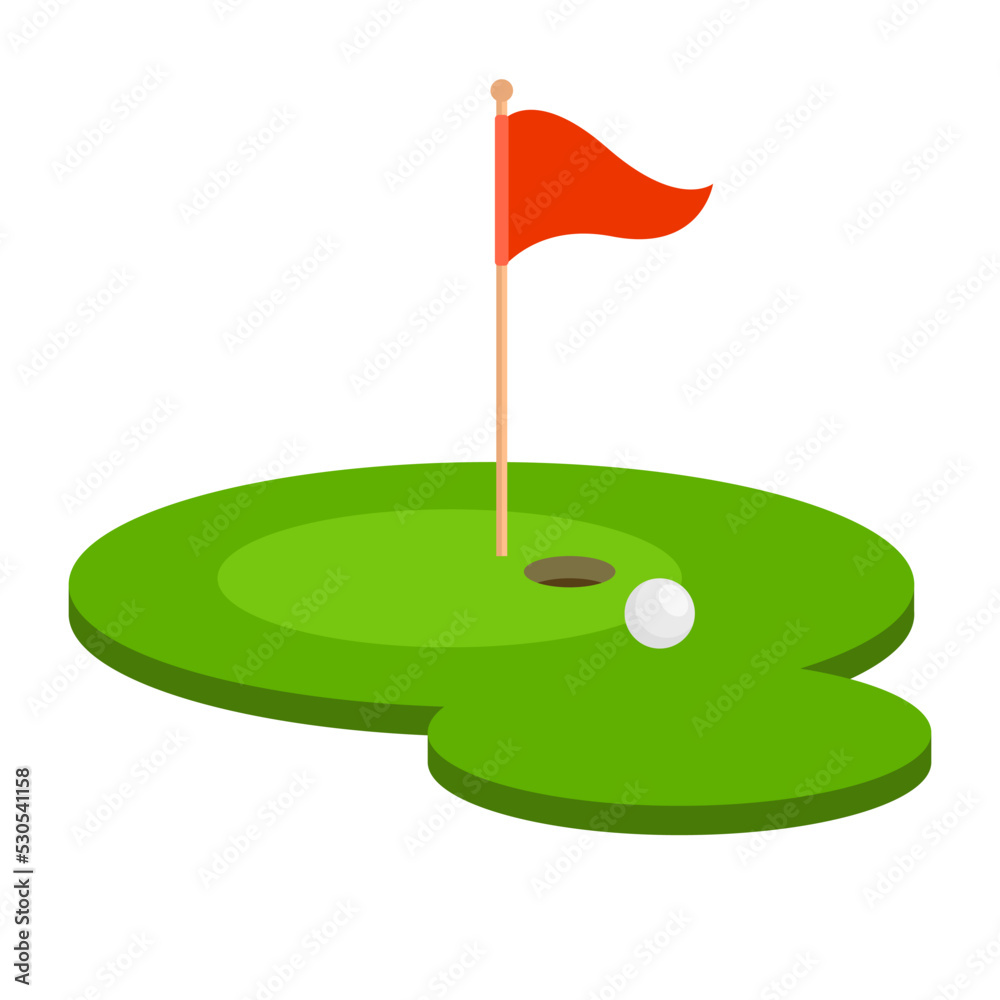 golf hole with flag flat vector illustration cartoon style logo icon ...