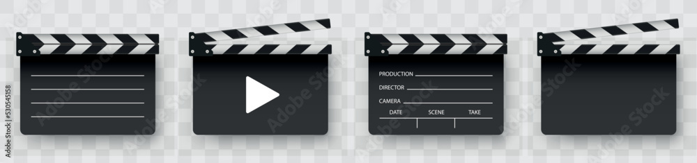 Clapper board set. Realistic black movie clappers board set. Clapboards ...