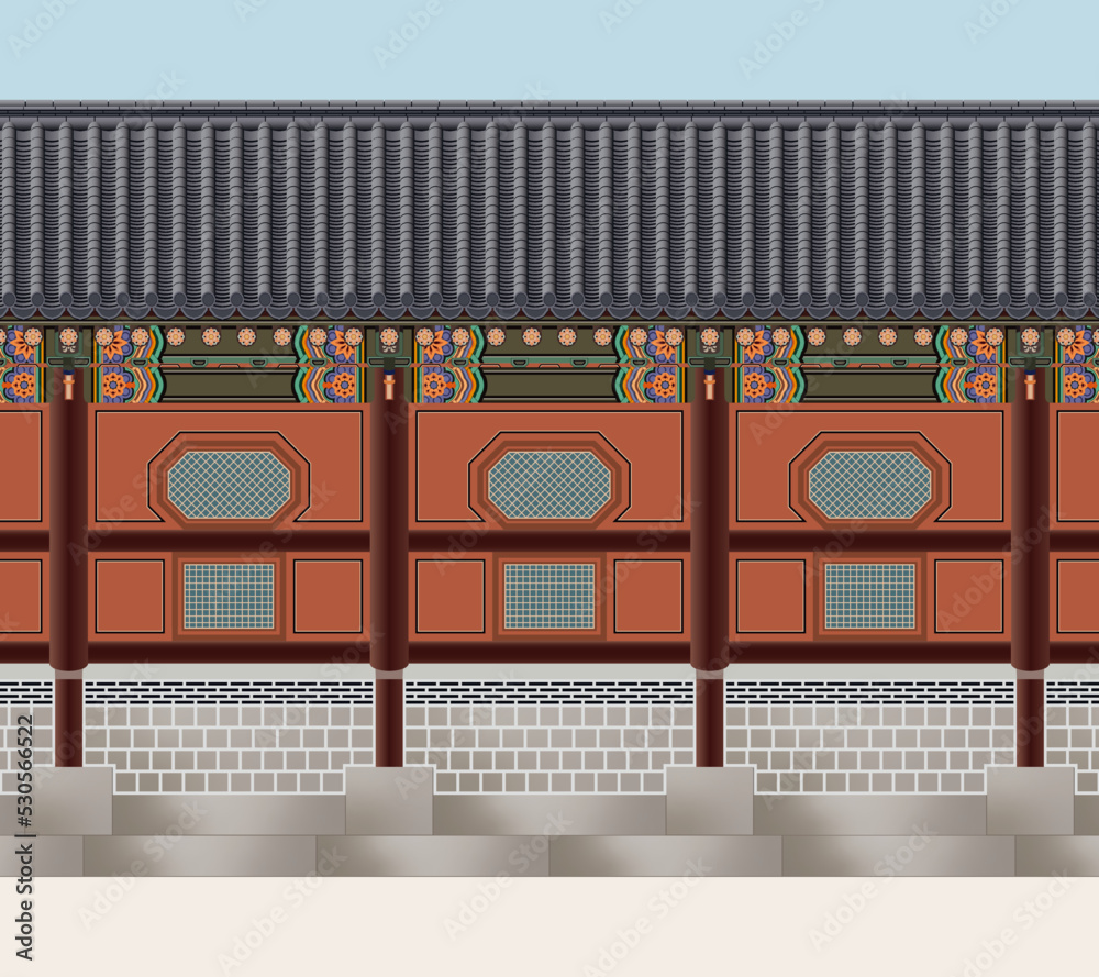 Korean palace wall - A vector illustration of the wall of an old royal ...