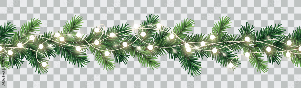Vector seamless decorative christmas garland with coniferous branches ...