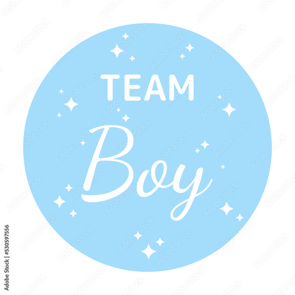 Team boy text for gender reveal party. Bright colored vector for Baby ...