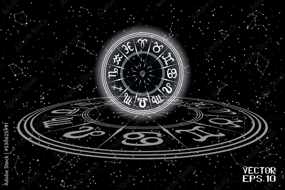 Black and White Round Frame with Zodiac Signs. Horoscope Symbol ...