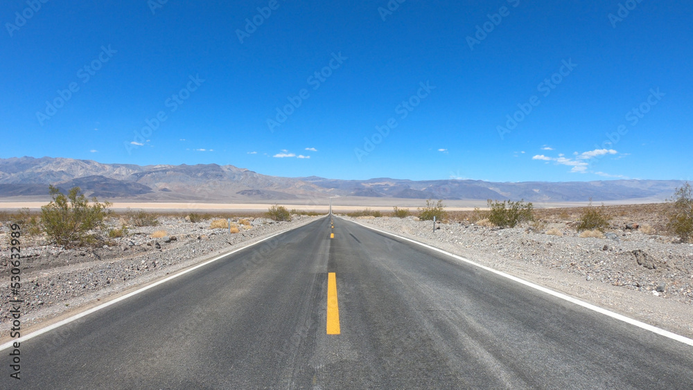 State Route 190 crossing Panamint Valley in Death Valley National Park ...