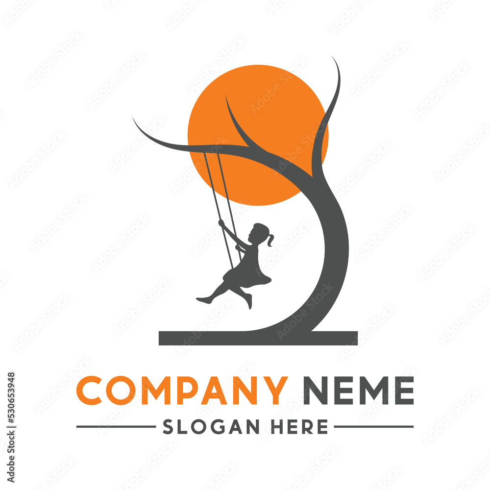 child tree swing logo design Stock Vector | Adobe Stock