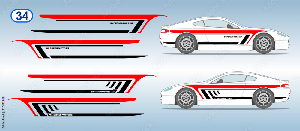 Car side door sticker stripe design. Auto vinyl decal template ...