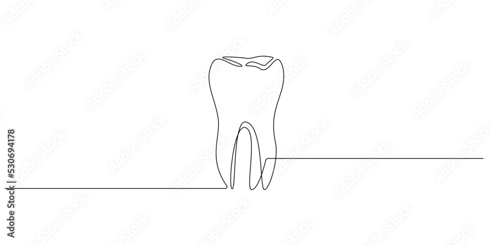 One continuous line drawing of tooth. Dental clinic logo or oral health ...